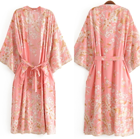 Intimates & Sleepwear | Coral Peach Floral Gypsy Kimono | Poshmark